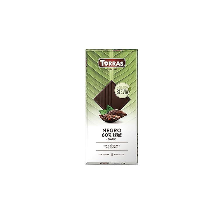 CHOCOLATE NEGRO 60% CACAO CON STEVIA, 100 g - TORRAS – UGARIA