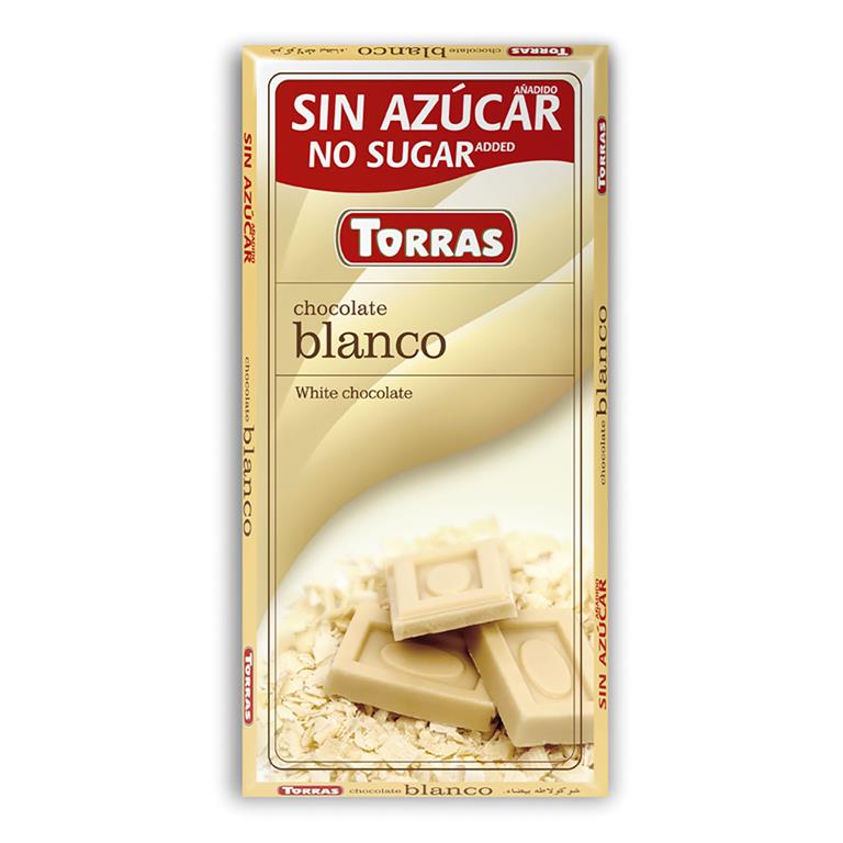 CHOCOLATE BLANCO SIN AZUCAR, 75 g - TORRAS – UGARIA